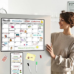 Magnetic Dry Erase Refrigerator Calendar with Markers - Monthly Fridge Calendar and Today List, Fridge Whiteboard with Back Magnet