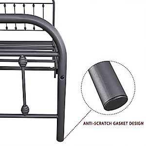 DUMEE Metal Twin Bed Frame with Vintage Headboard and Footboard Sturdy Premium Steel Slat Support No Box Spring Needed, Textured Black