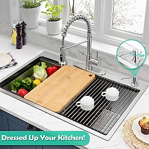 Homikit 33 x22 Inch Kitchen Sink with Soap Dispenser, 16 Gauge Stainless Steel Topmount Drop In Kitchen Sinks Single Bowl 2-Hole R10 Corner, 10" Deep Large Farmhouse Workstation Sink with Accessories
