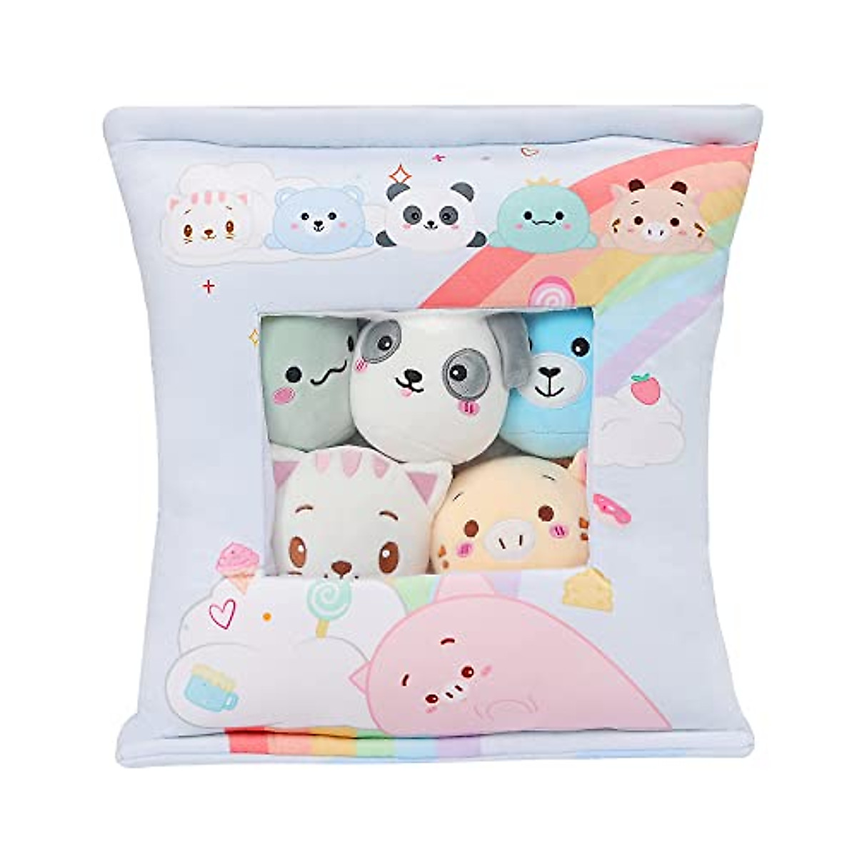 AIXINI a Bag of Animal Snack Pillow Plush Pudding Cat Panda Removable Stuffed Animal Sets Creative for Kids