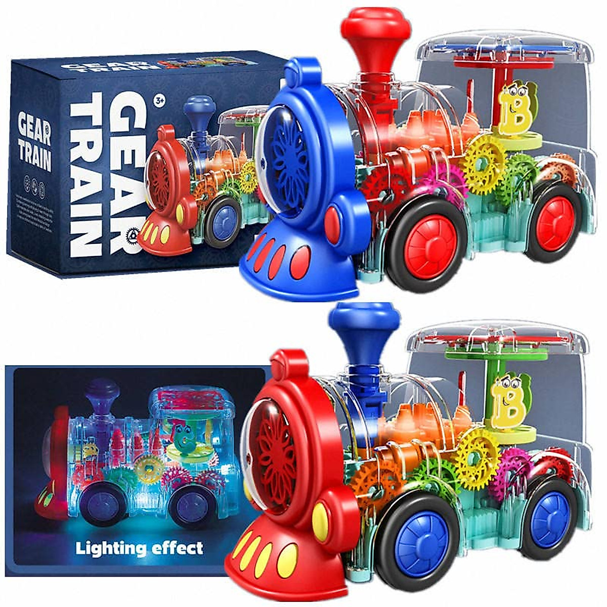 Tooty Toy Transparent Train Toy - Fun and Interactive Electric Train Toy for Kids - Music Train with LED Light up - Colorful Moving Gears -Tummy Time Crawling Baby Toys for Boys Girls