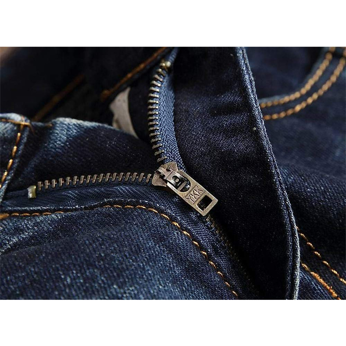 AITITIA Men's Biker Zipper Deco Washed Straight Fit Jeans (30W x 31L, Dark Blue)