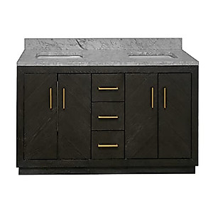 Kitchen Bath Collection Peyton 60-inch Double Bathroom Vanity (Carrara/Dark Oak): Includes Dark Oak Cabinet with Stunning Carrara Marble Countertop and White Ceramic Sinks