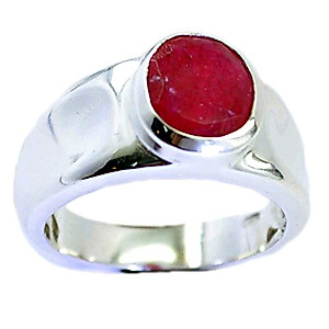 CaratYogi Real Indian Ruby Sterling Silver Statement Ring Oval Birthstone Jewelry Finger Size 13