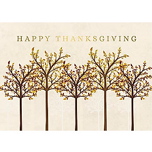 CEO Cards - Foil Stamped Thanksgiving Greeting Cards (Trees Of Autumn), 5.625x7.875 Inches, 25 Cards & 26 White with Gold Foil Lined Envelopes (TH1803)