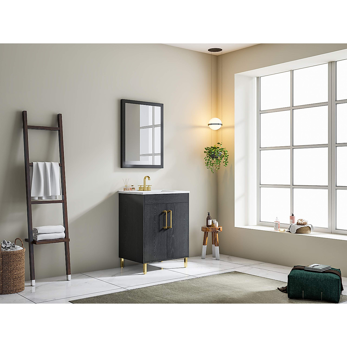 phiestina 24 Inch Black Bathroom Vanity with Ceramic Countertop Sink Combo, 2 Doors Black Bathroom Cabinet Set, BV01-MGD-BLACK