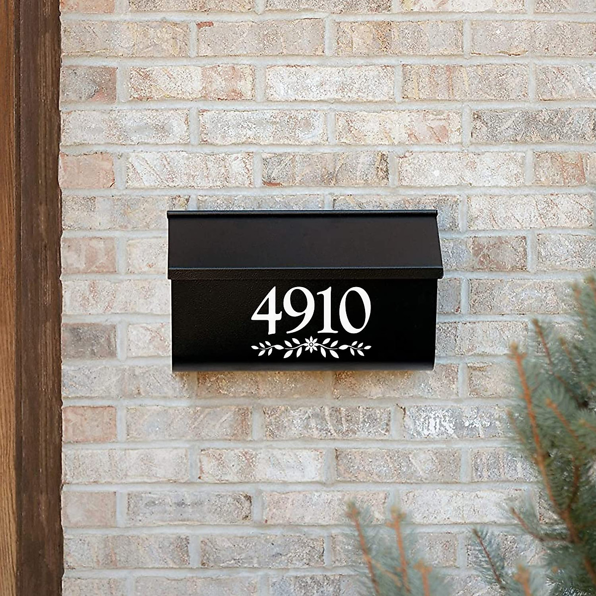 2" Reflective Mailbox Numbers Die Cut Decal Rustic Style Flowers House Number Address Sign Front Door Decal Vinyl Lettering Farmhouse Decor 4 Set, White