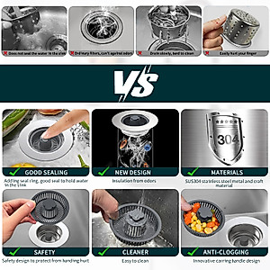 Upgraded 3 in 1 Kitchen Sink Drain Strainer - Stopper Set, Stainless Steel Kitchen Sink Stopper, Pop Up Anti-Clogging Sink Strainer Basket Filter for US Standard 3-1/2 Inch Kitchen Drain(1Pack)