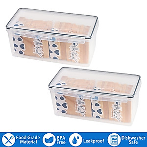 Tiawudi 2 Pack Bread Box, Plastic Bread Container, Large Sandwich Holder, Bread Storage Container for Kitchen Counter, Bread Keeper with Airtight Lid, Bread Saver, 9 Qt / 8.5L Each