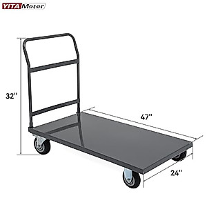 YITAMOTOR Platform Truck Push Dolly, 2000lb Capacity Push Cart Heavy Duty Rolling Flatbed Cart, Large Portable Dolly with 4 Swivel Wheels for Loading(2 Wheels with Brake)(47" L x 24" W)