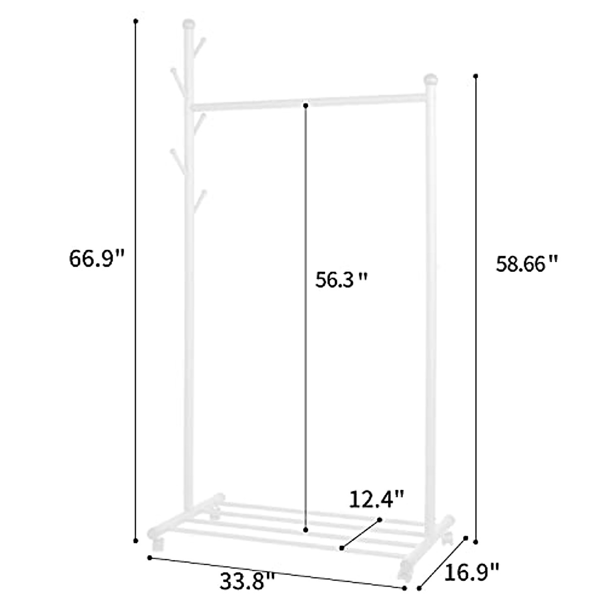 JZM Clothing Racks for Hanging Clothes, Rolling Clothes Rack, Rolling Garment Rack, Multi-functional Garment Rack Freestanding Hanger with 5 Rods, Side Hooks and Lockable Wheels, White Clothing Rack