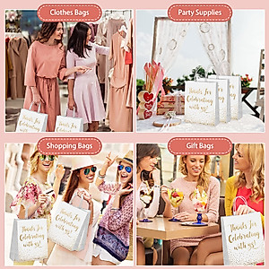 30 Pcs Gold Wedding Welcome Bags for Hotel Guests Thanks for Celebrating with Us Paper Bags Medium Size Foil Wedding Gift Bag with Handle For Bridal Shower Party Favor (White, 7.48 x 5.9 x 2.76 Inch)