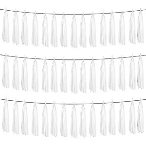 3P White Foil Fringe Metallic Tassel Streamers Banner Tassel Garland for Parade Floats, Graduation, Wedding, Birthday, Halloween, Christmas, Bridal/Baby Shower Party Decorations
