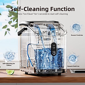 Antarctic Star Nugget Countertop Ice Maker with Soft Chewable Pellet Ice, 34Lbs/24H, Pebble Portable Ice Machine, Self-Cleaning, One Button Operation, for Kitchen, Bar Stainless Steel Black