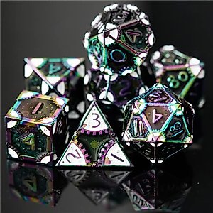 Dark Rainbow Mahcine Gear DND Metal Dice Set for Dungeons and Dragons Gifts, D&D, D and D, Pathfinder, Accessories, D20, Polyhedral, Resin Dice, Metal, Dice Tray, Tower, Bag, Box