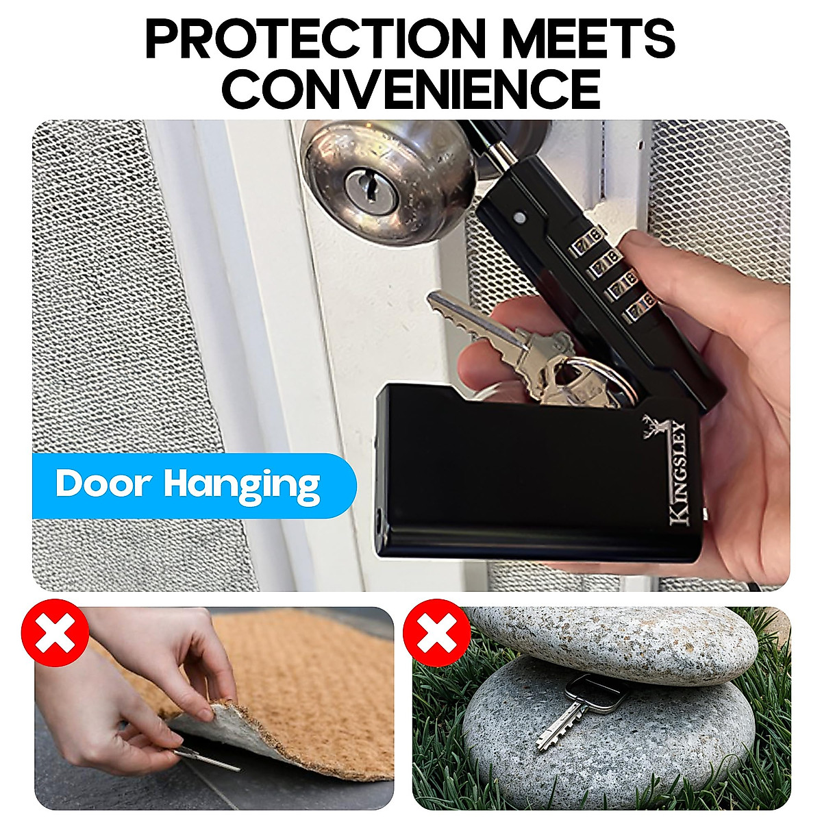 Kingsley Guard-a-Key Black Realtor's Lockbox Portable Resettable Hanging Key Safe Combination Lock Box for House Keys, Realtors, Vacation Rentals, Black (1 Pack)