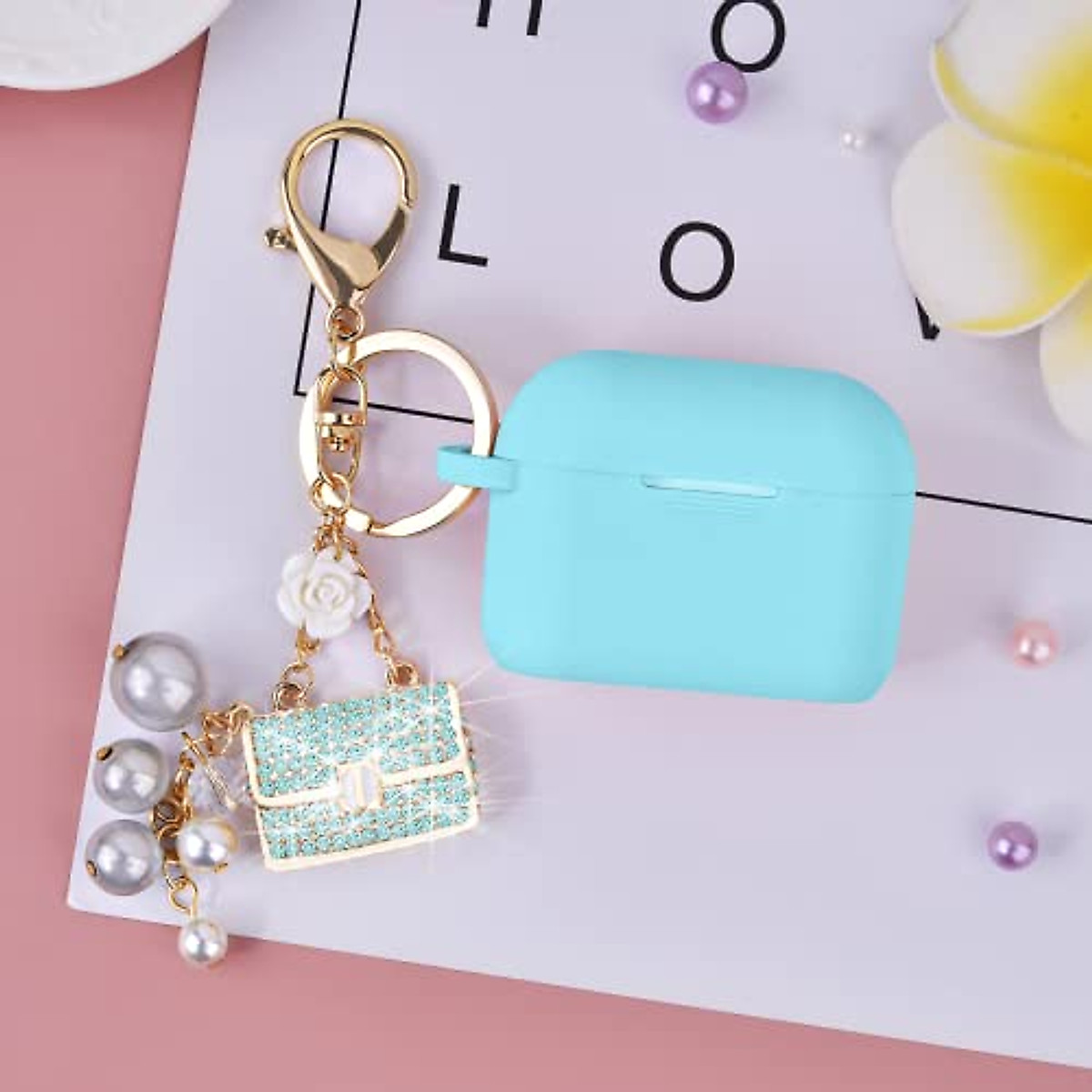 Case for Airpods Pro 2nd Generation - VISOOM Bling Airpods Pro 2 Cases Cover Women Silicone iPods Pro 2 Earbuds Wireless Charging Case Girl Glitter Keychain for Apple Airpod Gen Pro 2 Blue
