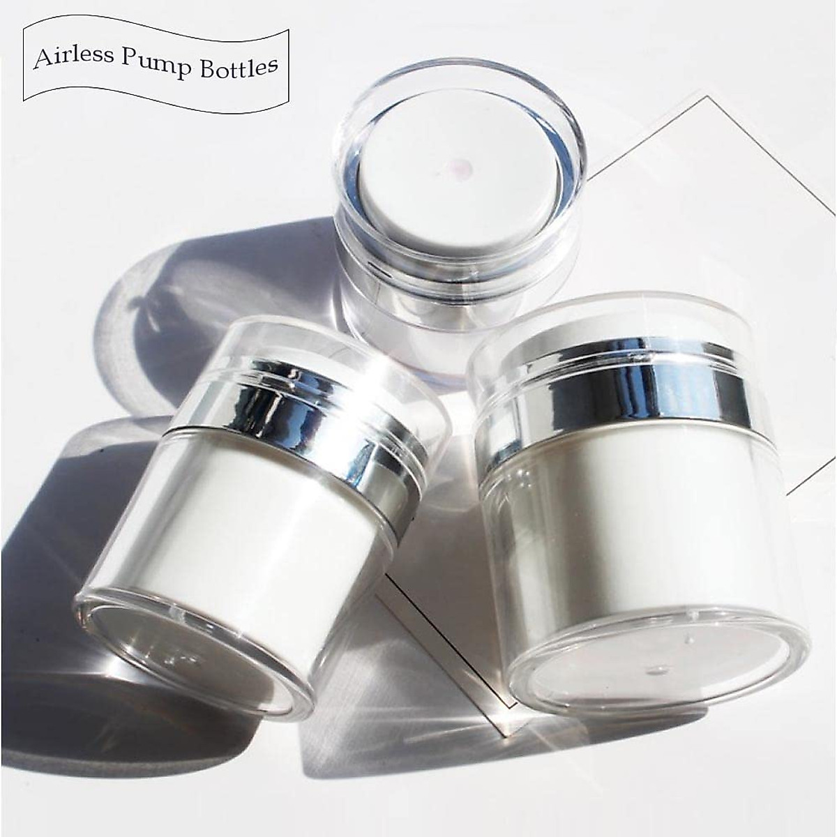 Cream Jar Vacuum Bottle, 15/30/50ml Airless Pump Jar Bottles Portable Lotion Dispenser, Makeup Lotions Creams Travel Container Push Down Pump Dispenser (15ml, 3 Pcs)