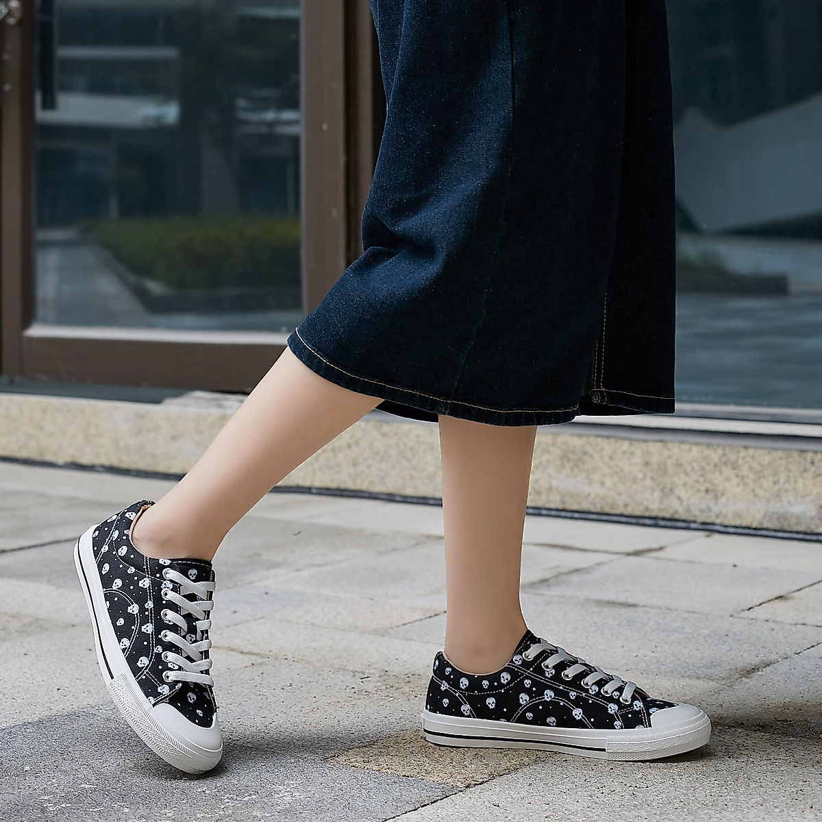 VERDASCO Womens Fashion Sneakers Non-Slip Running Shoes Comfort Walking Shoes Ladies Tennis Shoes Black with Skull Painted 6