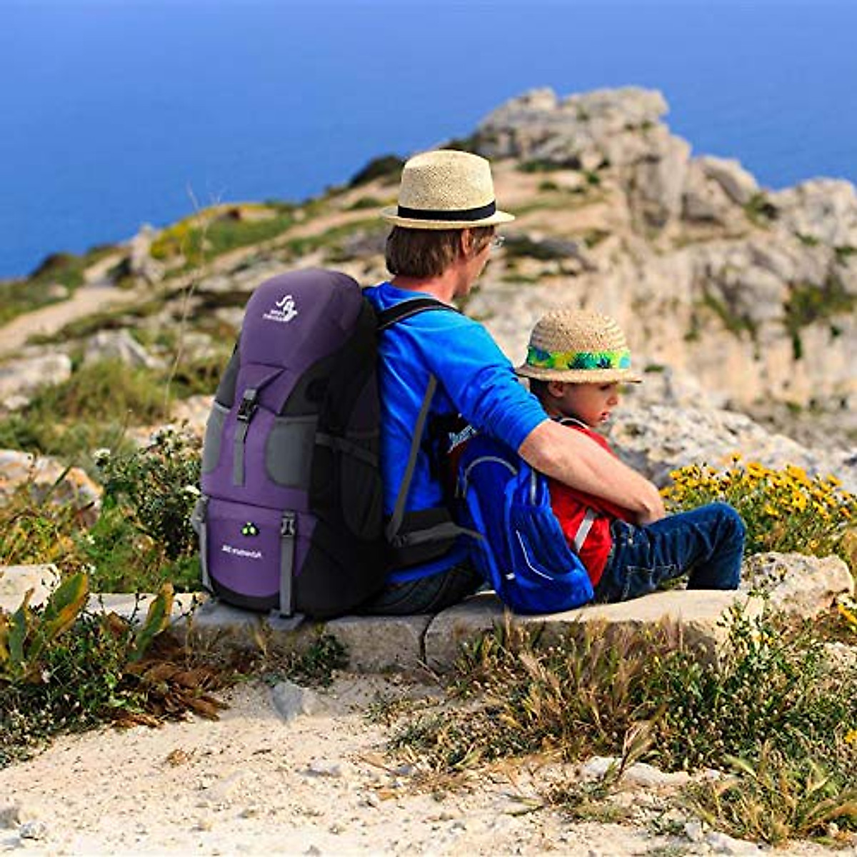 RuRu monkey 50L Hiking Backpack, Camping Backpack for Outdoor Traveling Women Men (Purple)