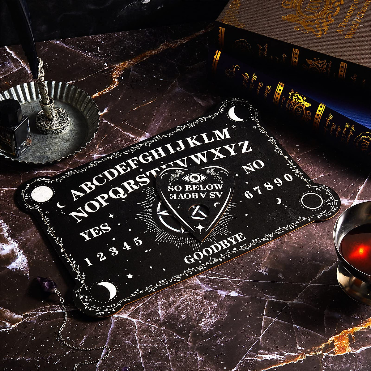 Pendulum Dowsing Divination Board Set Black Wooden Talking Board with Planchette Accessories for Teens Adults Birthday Party and Family Gatherings Games Supplies (Pentagram Style)