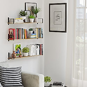 Wallniture Toledo Floating Bookshelf Set of 3, Wood Floating Shelves for Wall Storage, 36"x6" Long Wall Shelves for Living Room, Bathroom, Bedroom, Kitchen Pantry,Burnt Finish