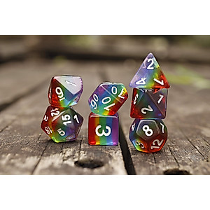 HD Polyhedral DND Dice Set RPG Rainbow Dice for Dungeons and Dragons(D&D) Role Playing Game,MTG,Pathfinder,Table Game,Math Games Dice Set with Dice Pouch