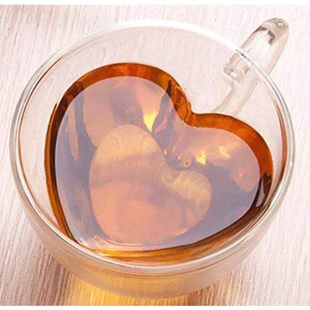 ECO NAVA Set of 2 Pack Creative Heart Shape Design Double-Layer Transparent Double Wall Drinking Glass Cup Mug (7 oz, 180 ml) for Coffee, Tea