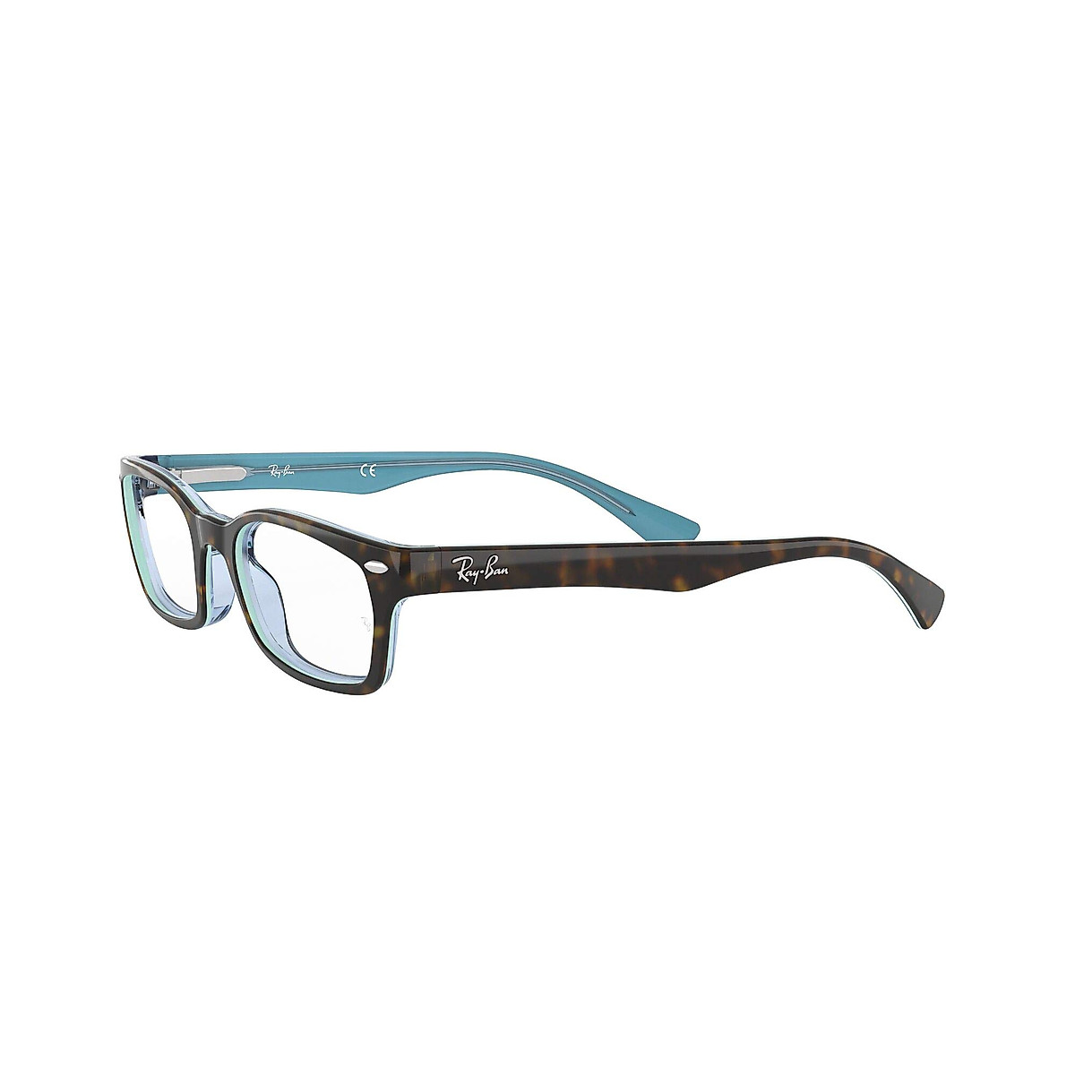 Ray-Ban RX5150 Rectangular Prescription Eyeglass Frames, Havana On Transparent Azure/Demo Lens, 50 mm