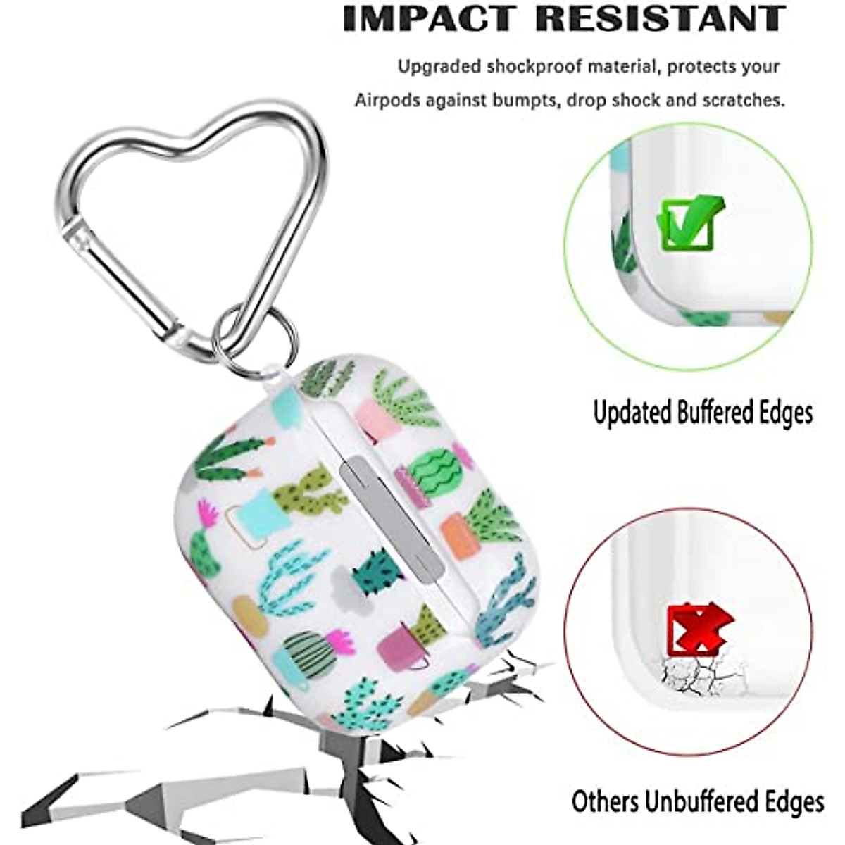 Olytop Cute Succulent Airpods 3rd Generation Case, Cover for Women Printed Airpods 3 Protective Hard Cover Skin Girl Women for Apple iPod 3rd Gen Case with Keychain-Cactus