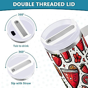 Jihqo Stropical Strawberry Cocktails 40 oz Stainless Steel Vacuum Insulated Tumbler with Handle and Straw Lid, Leakproof Water Bottle Double Wall Travel Mug Coffee Cup, Cupholder Friendly