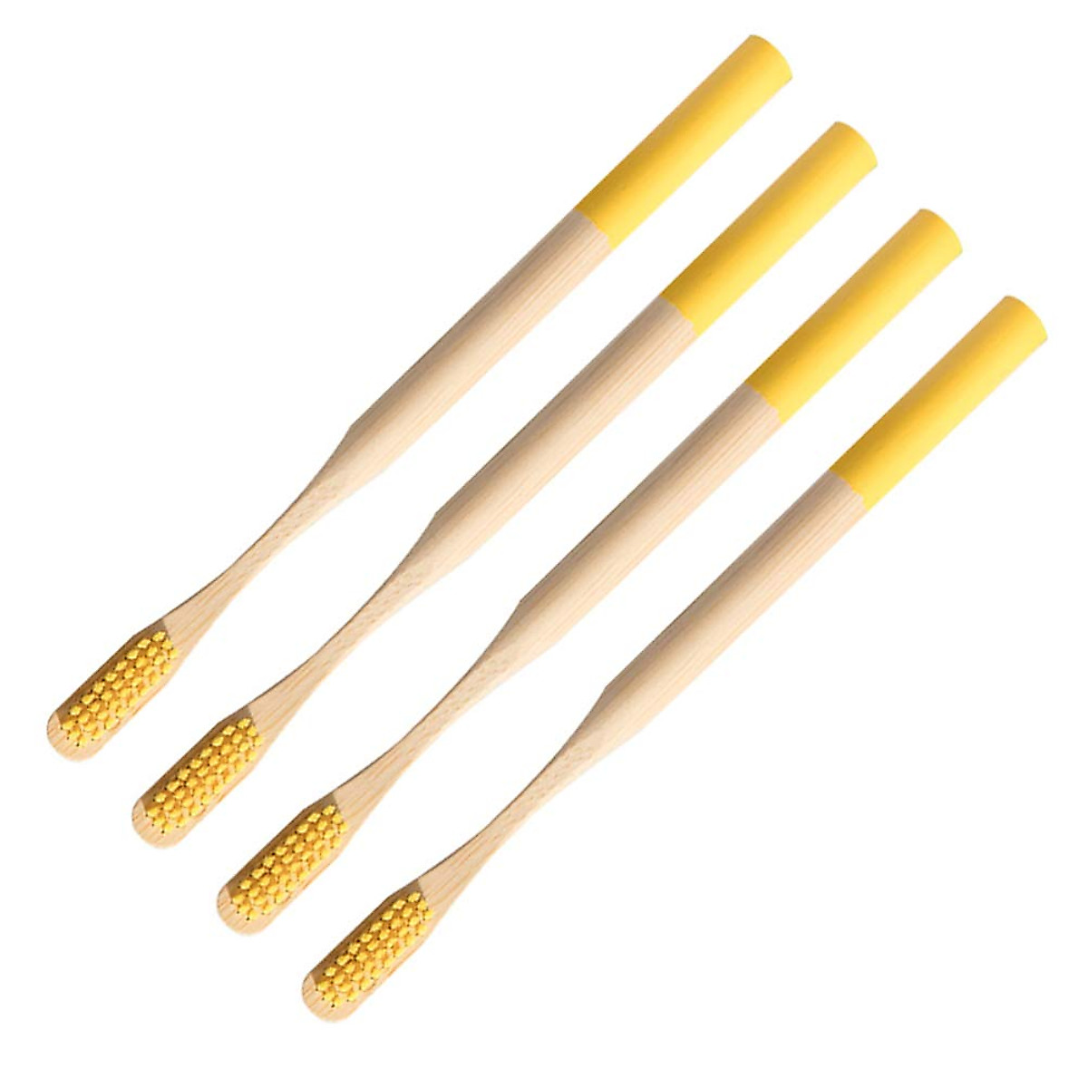 EXCEART Wooden Manual Toothbrushes 4pcs Organic Bamboo Toothbrushes Bamboo Cotton Buds Natural Wooden Charcoal Toothbrush Bristle for (Yellow) Natural Charcoal Toothbrush