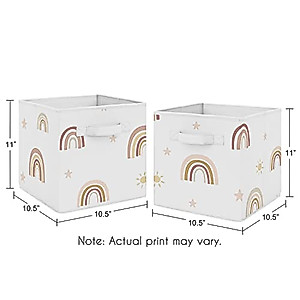 Sweet Jojo Designs Boho Rainbow Foldable Fabric Storage Cube Bins Boxes Organizer Toys Kid Baby Children - Set of 2 - Blush Pink Dusty Rose Gold Yellow Mauve Taupe Beige Bohemian Stars Sun Celestial