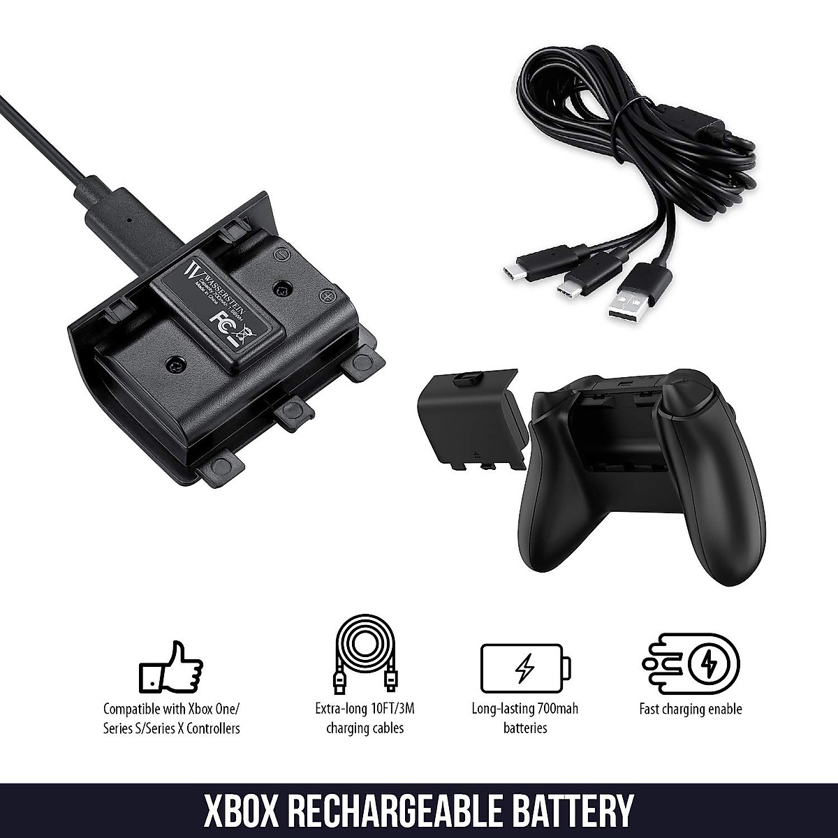 Wasserstein 700mAh Controller Battery Packs Compatible with Microsoft Xbox Wireless Controller 2020 Model (Xbox Series X, Xbox Series S, & Xbox One) - Make Your Gaming Experience Convenient