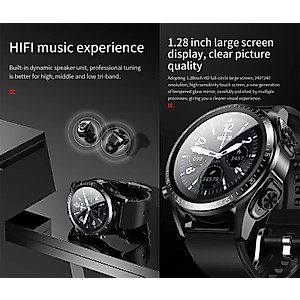 Tuanzi JM03 2 in 1 Smart Watch with Earbuds 1.28" Smartwatch TWS HiFi Stereo Wireless Headset Combo Bluetooth Phone Call for Android iOS(Black)