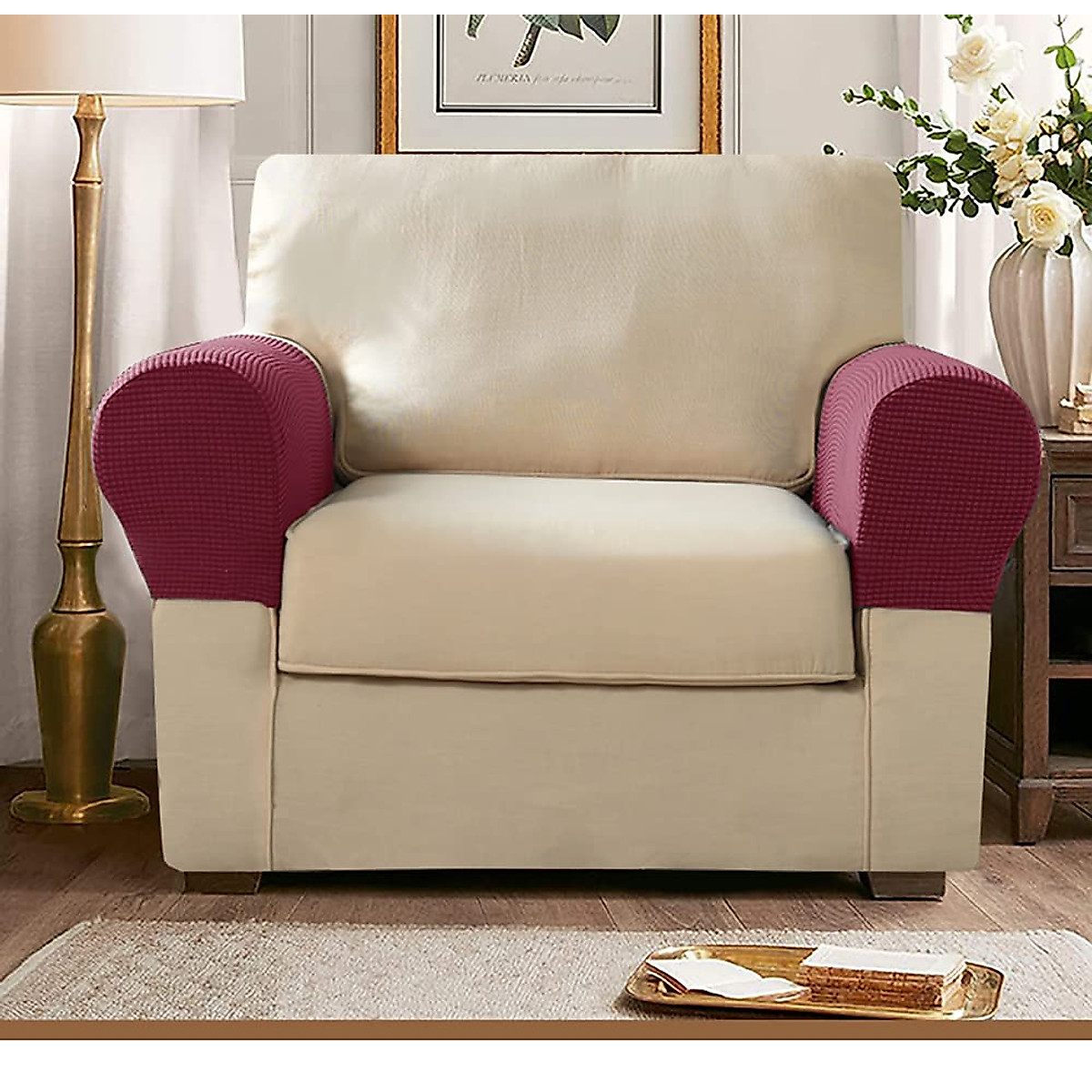 LINGXIYA Set of 2 Sofa Armrest Cover, Soft Stretch Arm Cover for Recliners Sofas Chairs,Couch Furniture Armrest Protector Covers