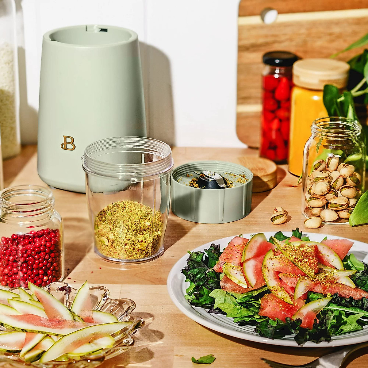 Beautiful Personal Blender, 12 Piece Set by Drew Barrymore (Sage Green)