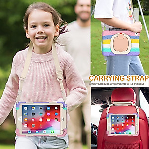 BRAECN Kid Case for iPad Mini 5/4 | Shockproof Silicone Cover with Shoulder Strap, Kickstand, Pencil Holder & Anti-Slip Grip | Compatible with iPad Mini 5th/4th Generation 7.9" - Colorful Pink