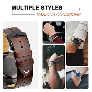 ANNEFIT Vintage Leather Watch Strap 22mm, Quick Release Replacement Band for Men and Women with Black Buckle (Brown)