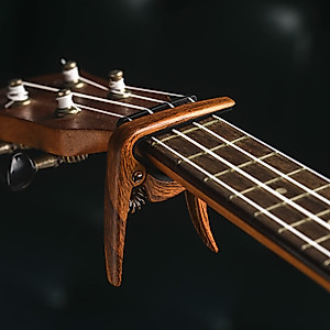 Ukulele Capo for Soprano, Concert, Tenor, Baritone Ukulele with felt picks (Walnut)