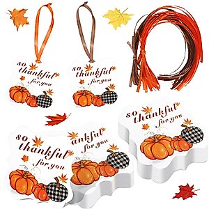 48 Pieces Thanksgiving Autumn Pumpkin So Thankful for You Gift Tags with Rope Pumpkin Thank You Present Tag Thanksgiving Pumpkin Hanging Label Thankful Party Favor Tags