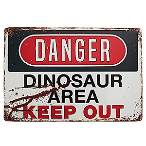 FSTIKO Danger Dinosaur Area Keep Out Retro Vintage Metal Tin Sign Funny Boy's Bedroom Wall Decor Man Cave Coffee Bar Signs 8X12Inch