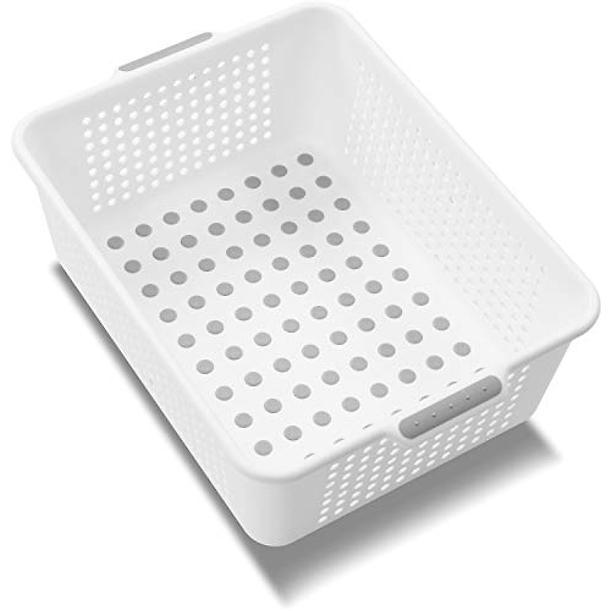 Madesmart Plastic Multipurpose Storage Basket with Handles, Portable Under Sink and Cabinet Organizer Storage Bin, Medium, White