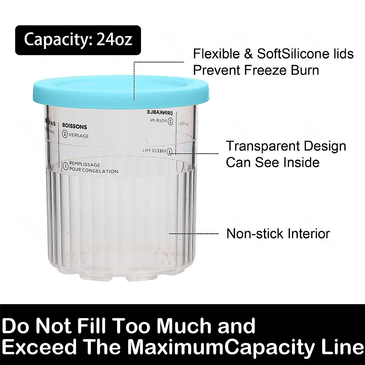 VRINO Creami Pints and Lids - 4 Pack, for Ninja Pints,24 OZ Ice Cream Containers with Lids Airtight,Reusable Compatible with NC500,NC501 Series Ice Cream Makers
