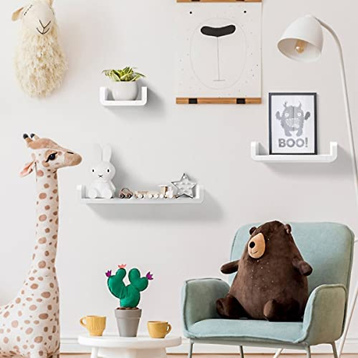 ELUCHANG Floating U Shelves Wall Mount,Bathroom Organizer Non-Drilling,Shelves Decoration Display Storage Pictures Shelves for Home Kitchen Office,Set of 3