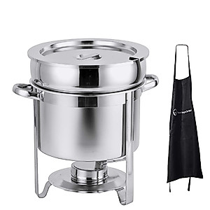 CHEFQ 7 Qt Deluxe Marmite Soup Chafer With Chrome Accent With 1 Apron
