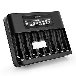 Tenergy TN480U 8-Bay LCD Display Fast Charger for NiMH/NiCD AA AAA Rechargeable Batteries with Mirco USB and USB Type C Input for AA and AAA Rechargeable Batteries