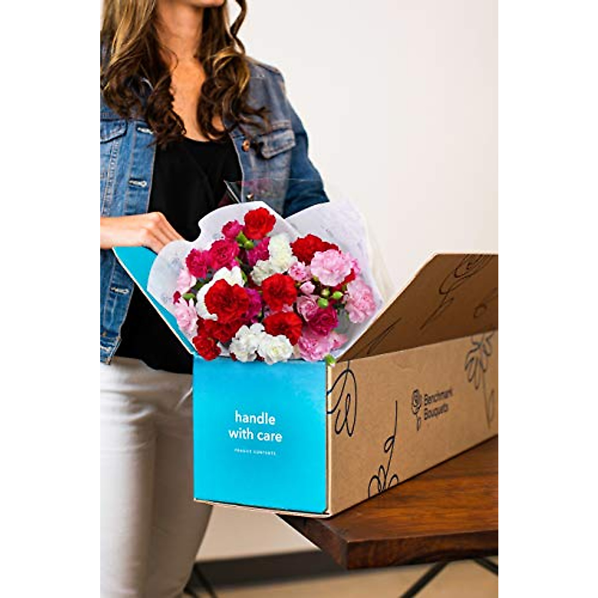 Benchmark Bouquets 20 stem Rainbow Mini Carnations, With Vase (Fresh Cut Flowers)