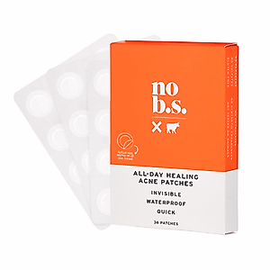 No B.S. (No Bad Stuff) Healing Acne Patches with Hydrocolloid, Waterproof, Invisible Pimple Patches, Wear Under Makeup & Sunscreen, Acne Skin Care for Women & Men, Spot Patches for Pimples, 36 CT