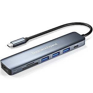 USB C Hub, DockteckExpand 7 in 1 USB-C Multiport Adapter with 4K HDMI, 100W Power Delivery, 3 USB 3.0 Ports, SD/TF Card Reader, for MacBook Pro/Air, iMac, iPad Pro, Surface Pro 7/8, XPS, HP and More